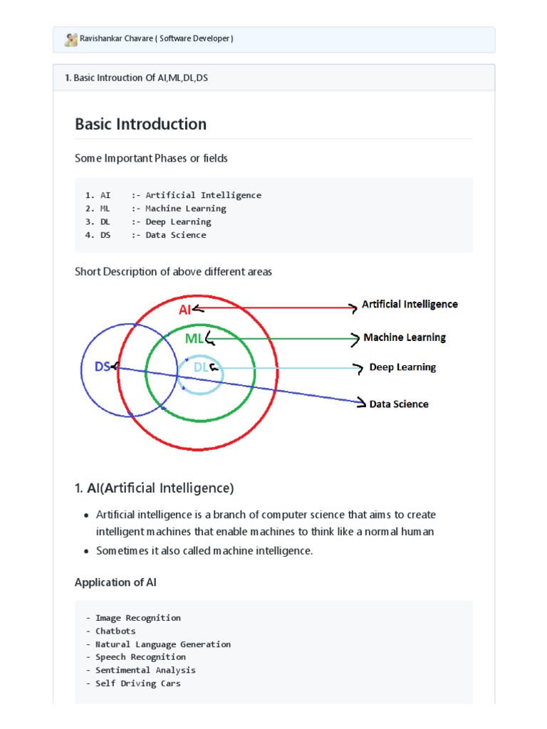 01 - Basic Introduction of AI DL ML DS | PDF | Deep Learning ...