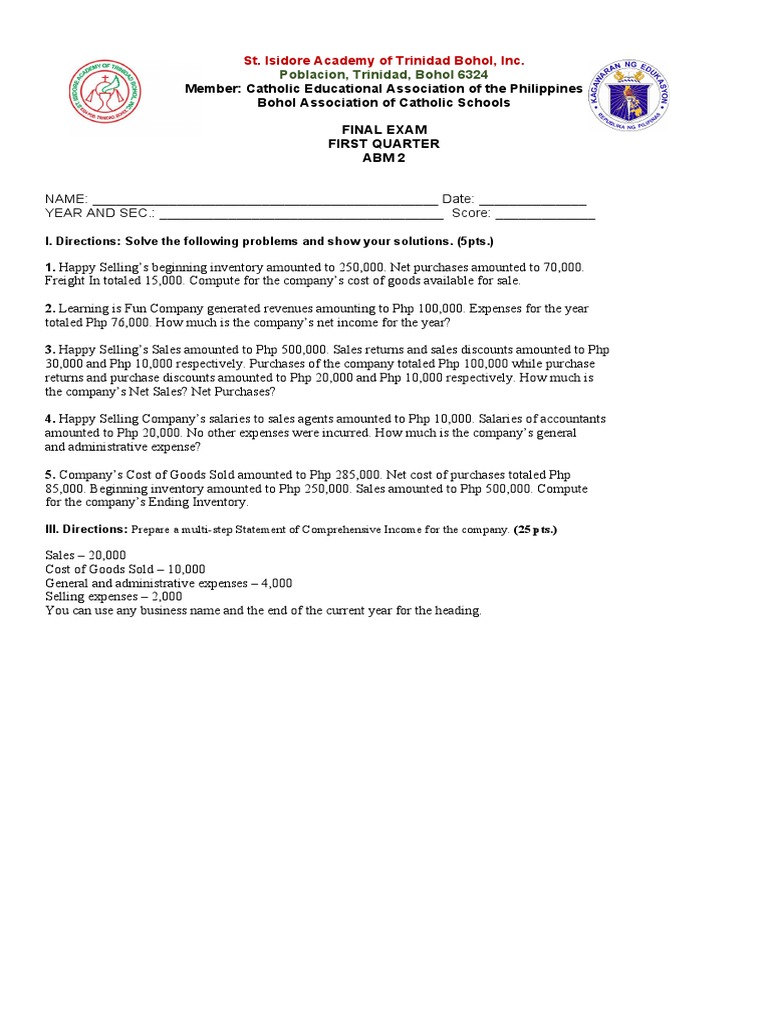 Abm 2 Final Exam 1Q | PDF | Career & Growth | Business