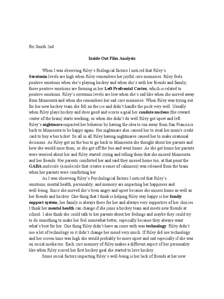Brianna Smith - Inside Out Film Analysis - 6018525 | PDF | Feeling ...