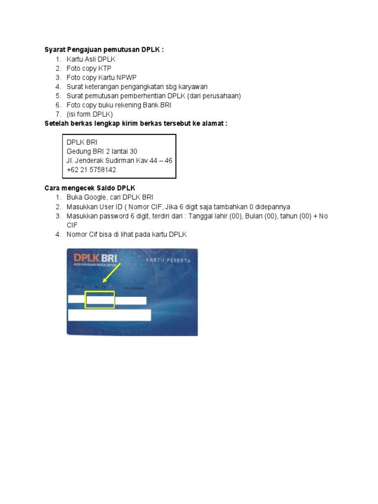 Syarat Pengajuan Pemutusan DPLK | PDF