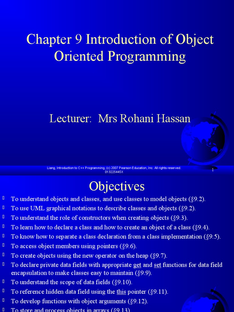 Chapter 9 Introduction of Object Oriented Programming: Lecturer: Mrs Rohani Hassan | PDF ...