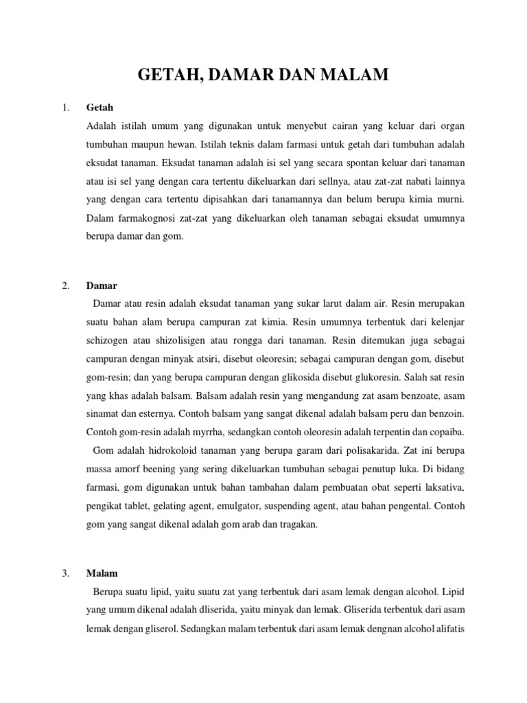 Simplisia Getah, Damar, Malam | PDF