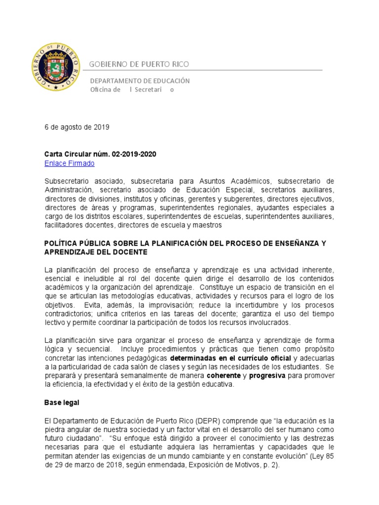 CARTA CIRCULAR 02-2019-2020-Firmado | PDF | Instrucción diferenciada ...