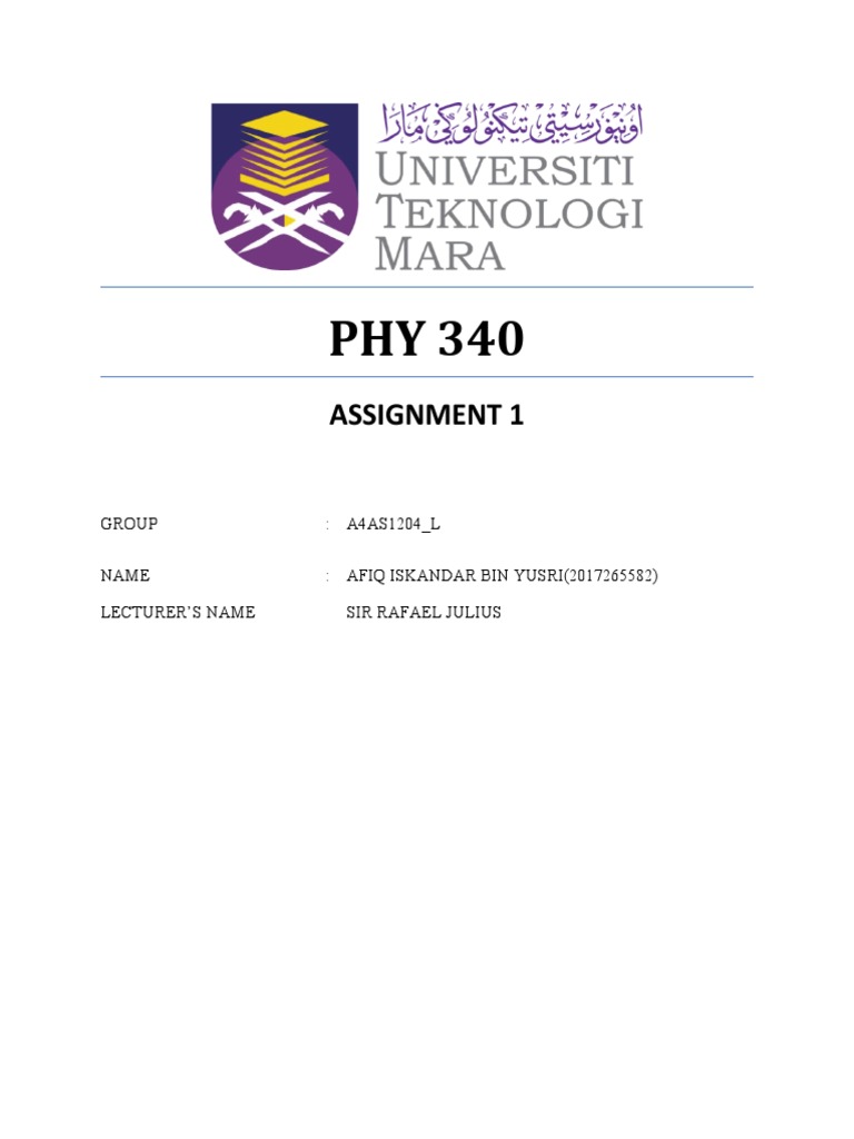 Assignment 1 Phy 340 | PDF