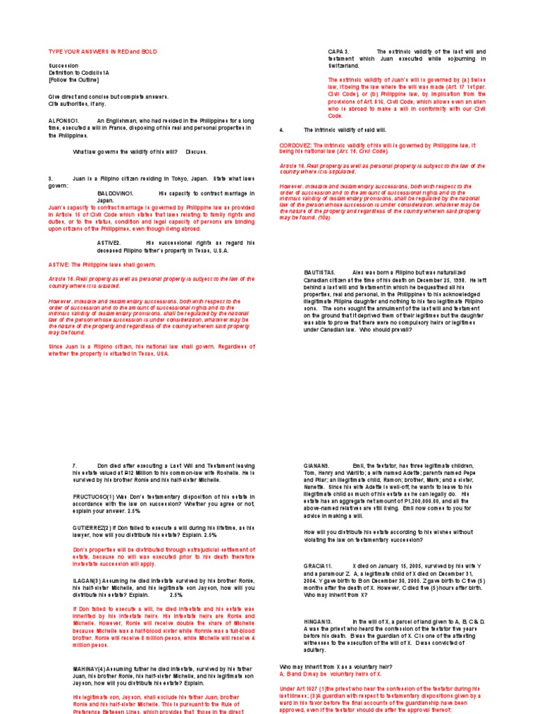 Definition To Codicil's Guide Questions | PDF | Will And Testament ...