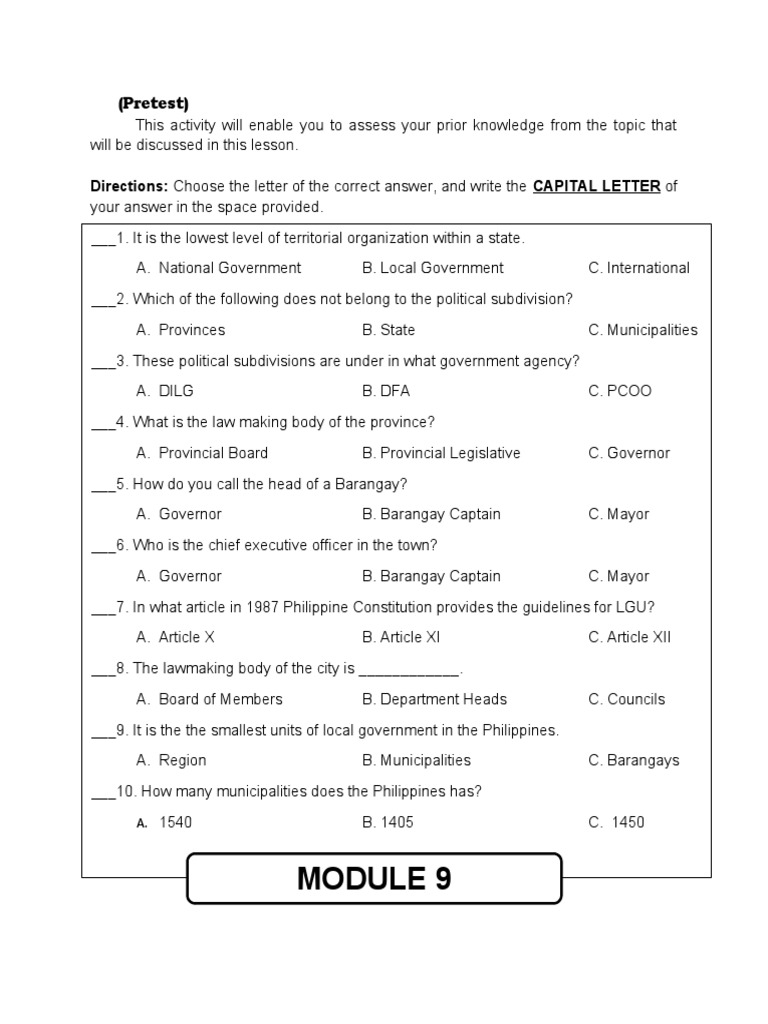 (Pretest) : Directions: Choose The Letter of The Correct Answer, and ...