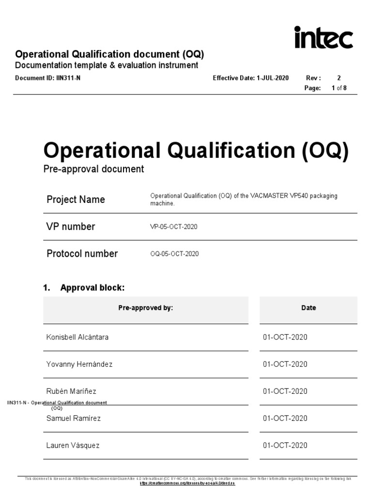 Operational Qualification Document (OQ) | PDF | Creative Commons ...