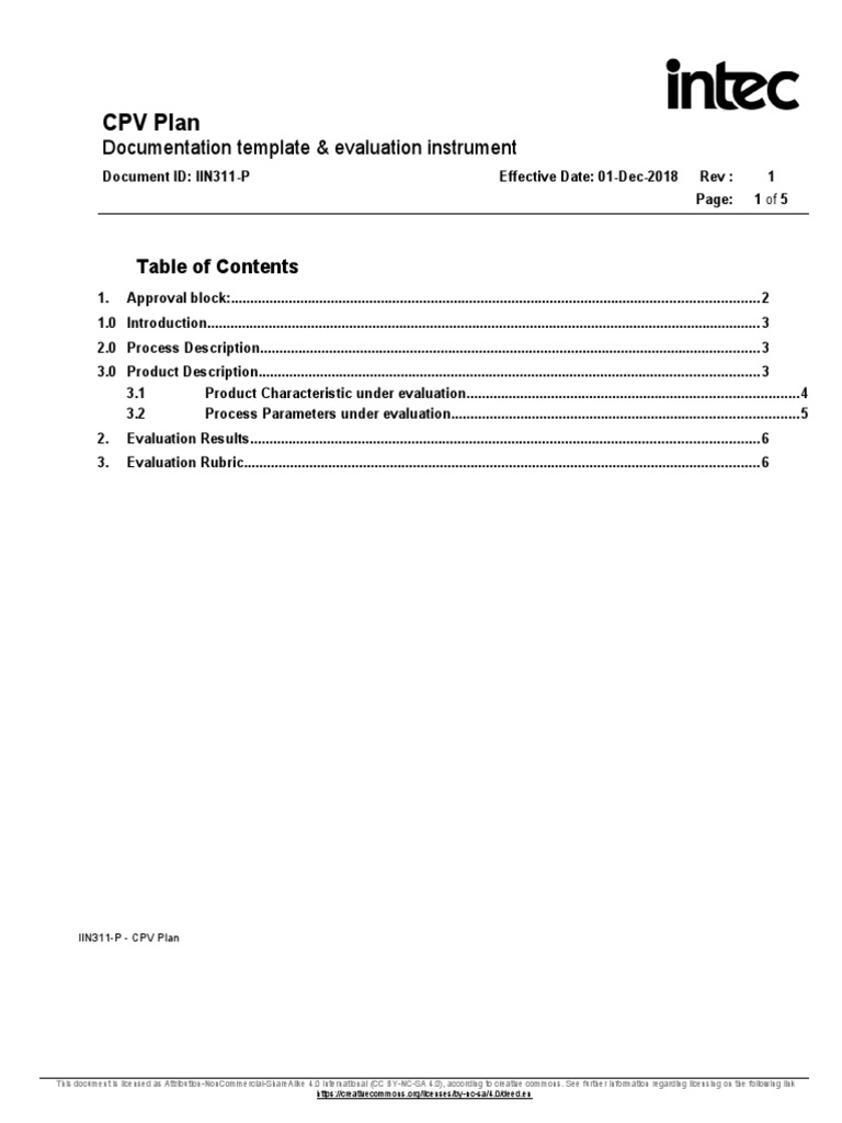 CPV Plan: Documentation Template & Evaluation Instrument | PDF ...