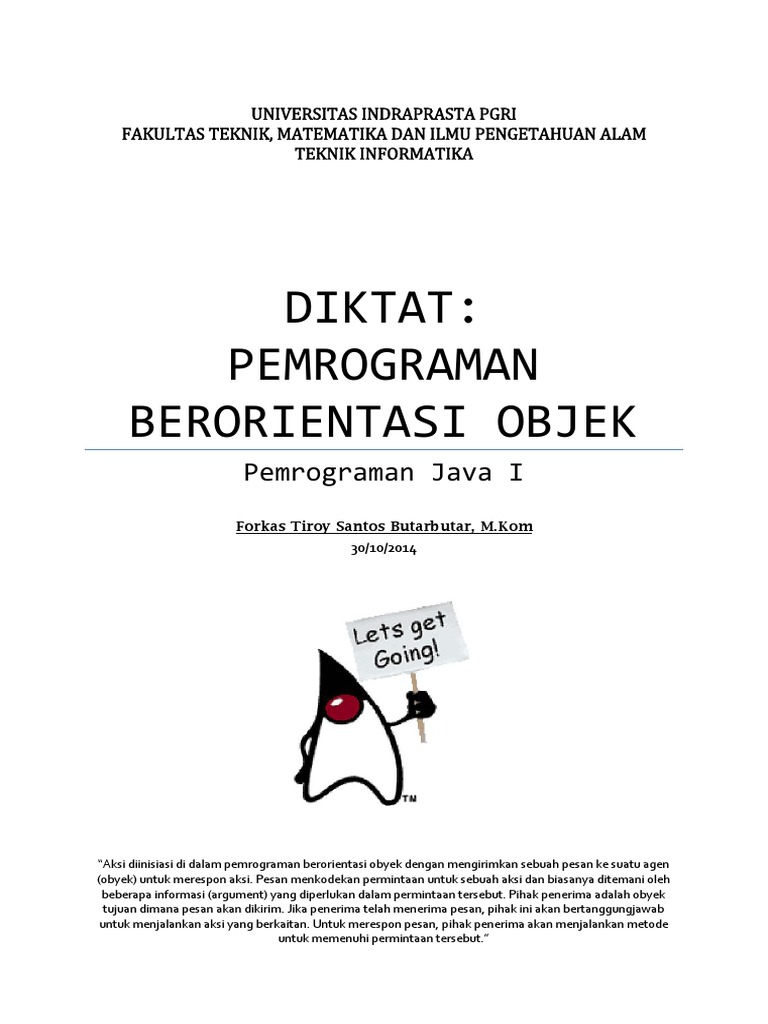 Bahan Ajar Pemrograman Java Berorientasi Objek PDF | PDF