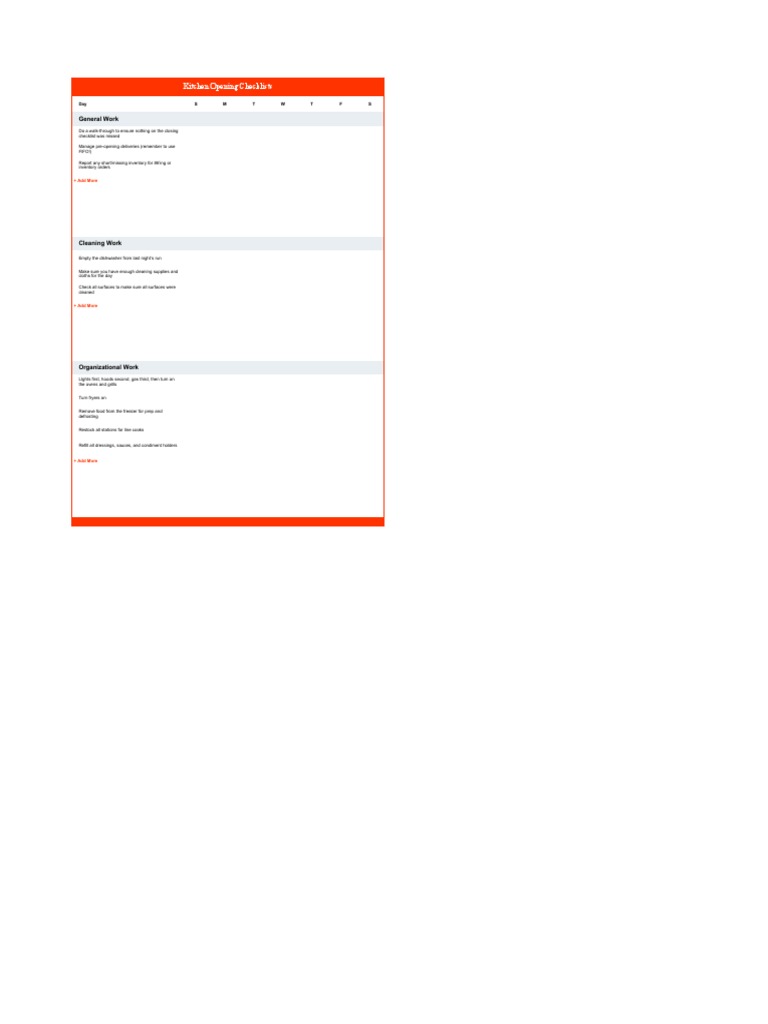 Kitchen Opening and Closing Checklists | PDF | Kitchen | Grilling
