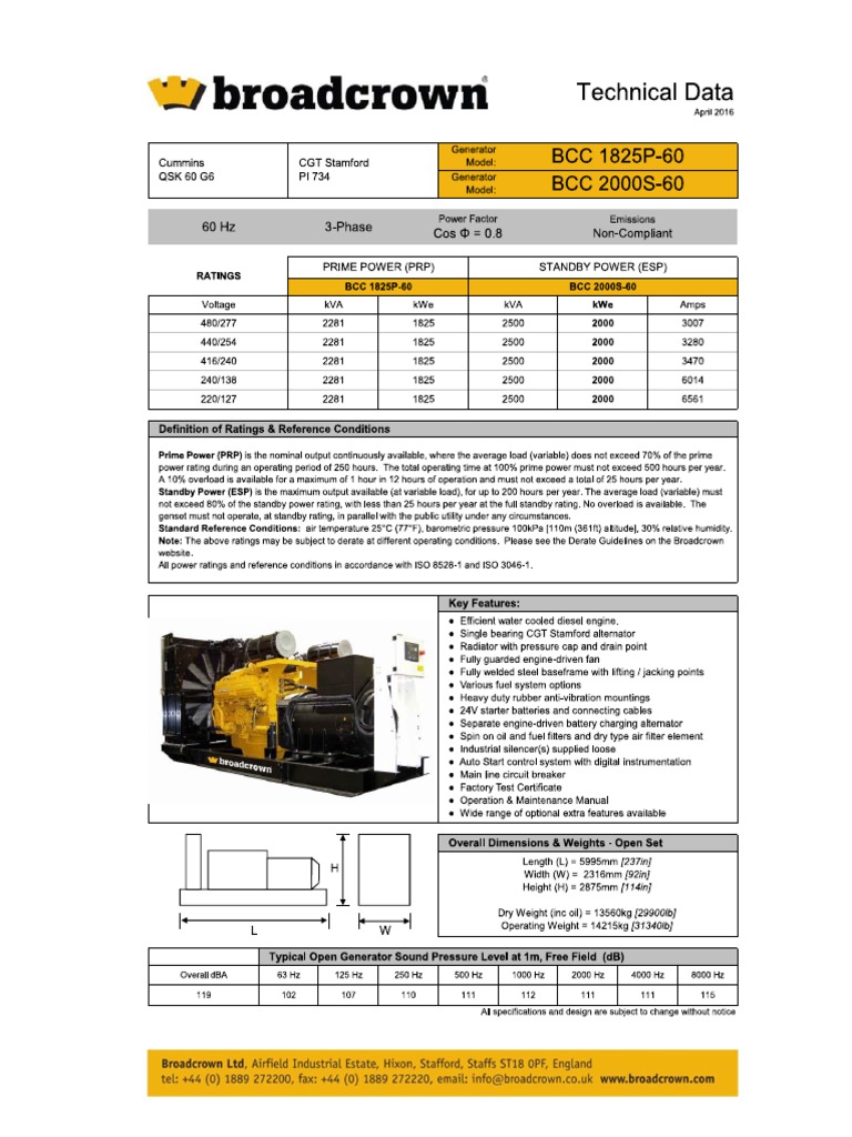 Broadcrown-Technical-Data 2000 Kva | PDF