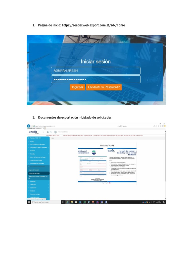 Pantallas SEADEX WEB | PDF