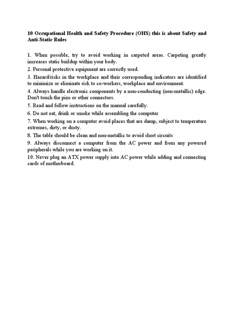 10 Occupational Health and Safety Procedure | PDF