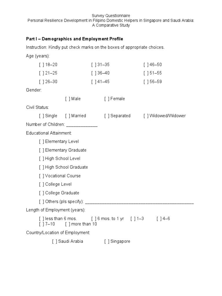 Part I - Demographics and Employment Profile | PDF | Psychological ...