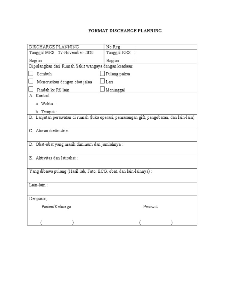 Format Discharge Planning | PDF
