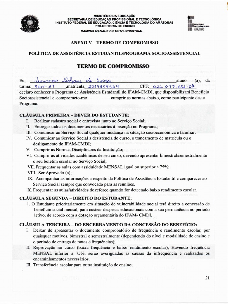 Termo de Compromisso | PDF