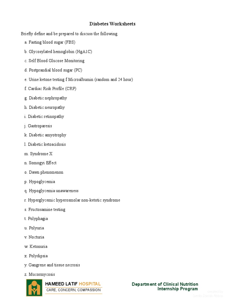 Diabetic Worksheets Guide | PDF | Diabetes | Calorie