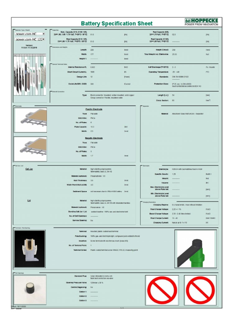 Battery Specification Sheet: Positiv Electrode | PDF | Electromagnetism ...