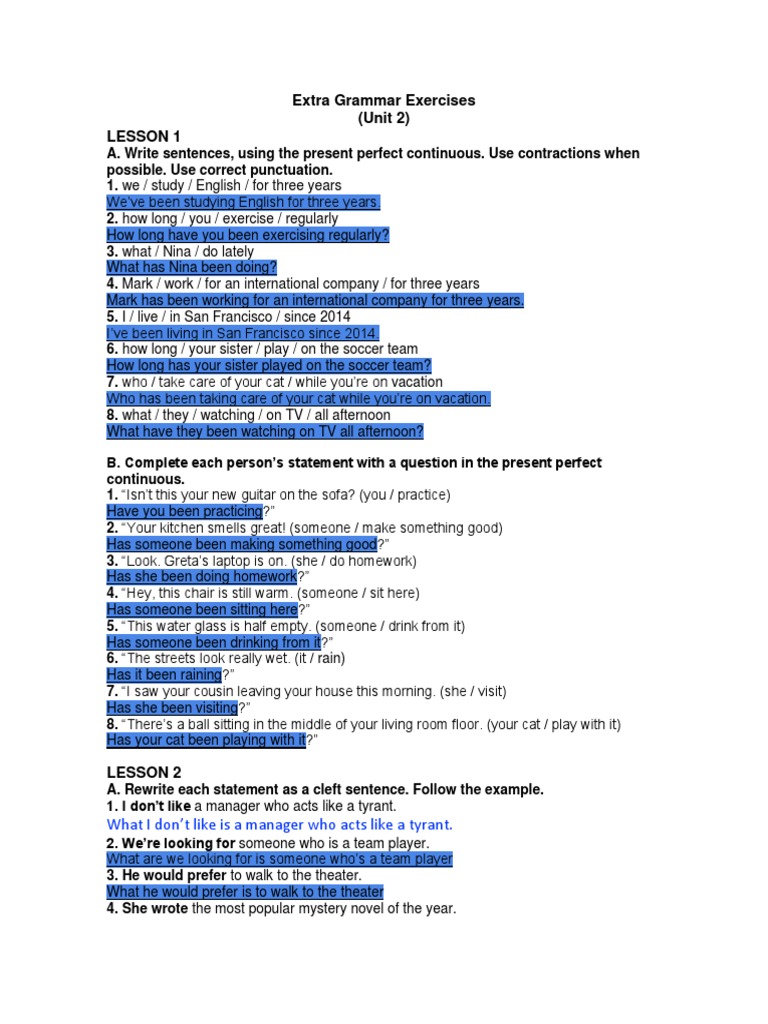 Extra Grammar Exercises | PDF