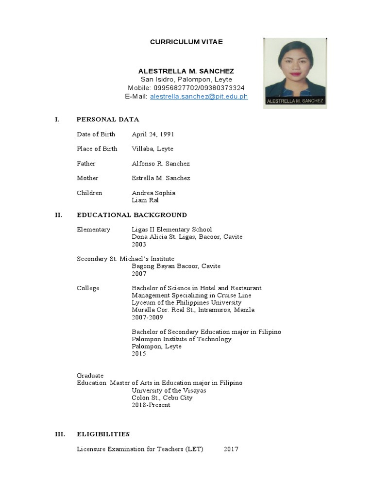 Example of CURRICULUM VITAE | PDF