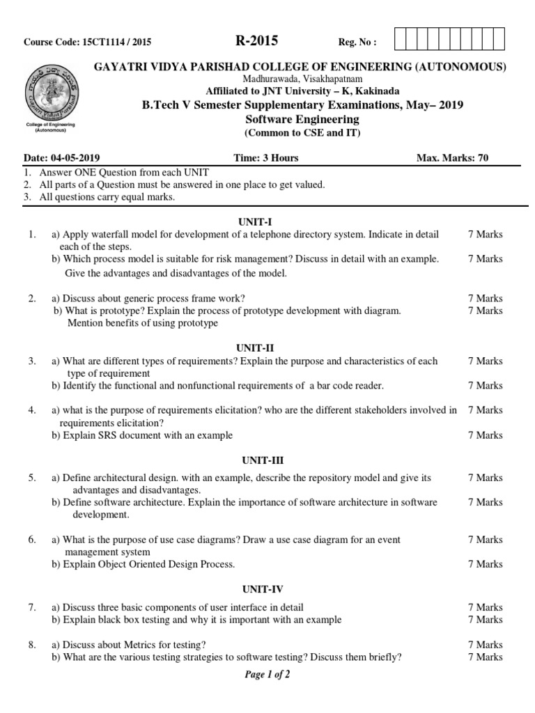 B.Tech V Semester Supplementary Examinations, May - 2019 Software ...