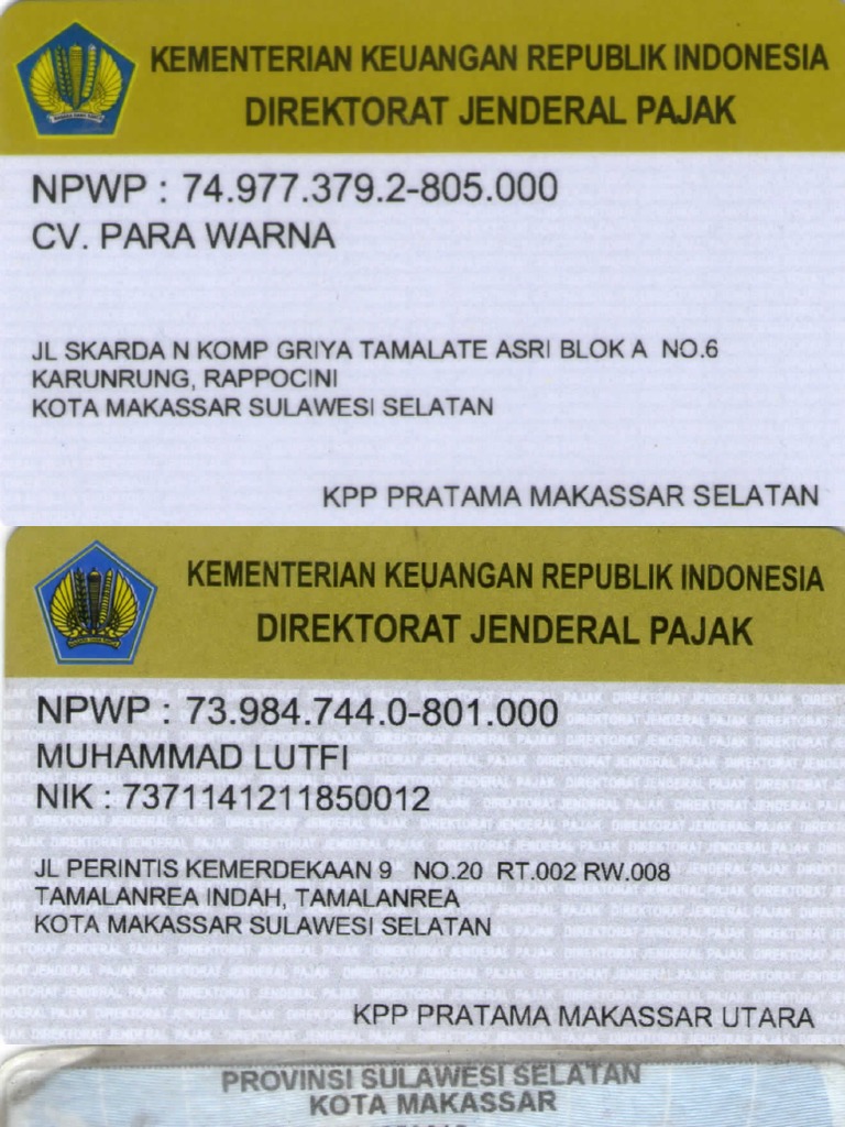 KTP NPWP Pribadi Dan Badan PDF | PDF