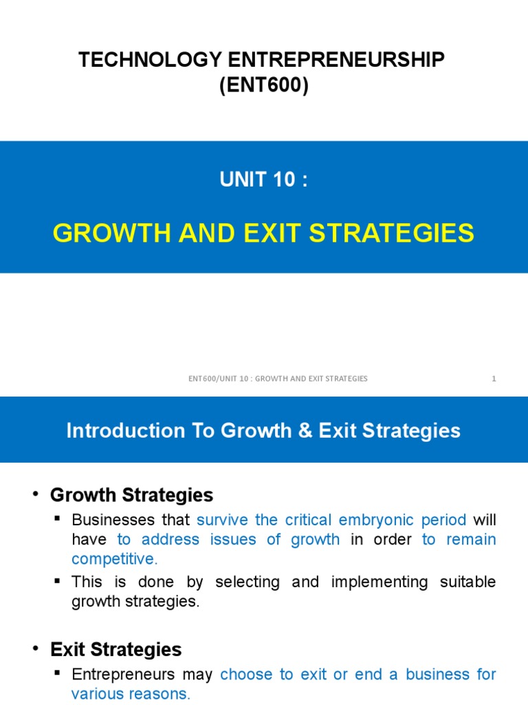 Growth and Exit Strategies Overview | PDF | Market (Economics ...