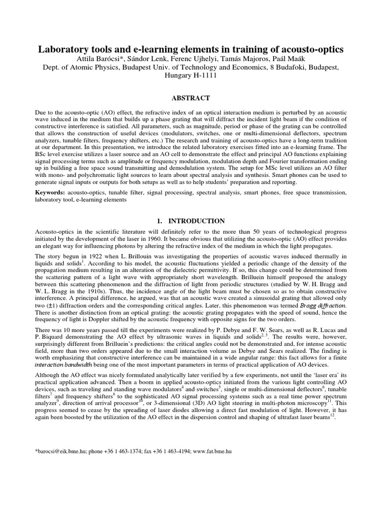 Acousto Optics Modulator 1 | PDF | Diffraction | Waves