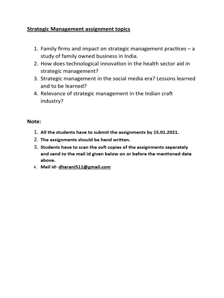 Strategic Management Assignment Topics | PDF Strategic Management Assignment Topics | PDF