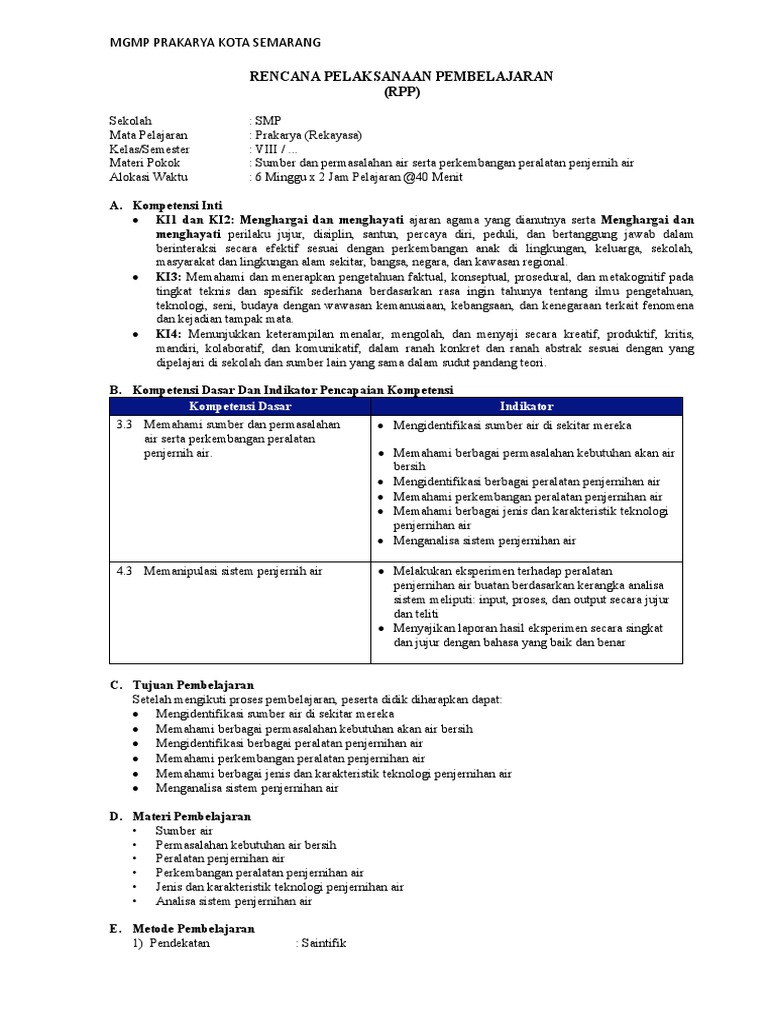 RPP Prakarya SMP Kelas VIII | PDF
