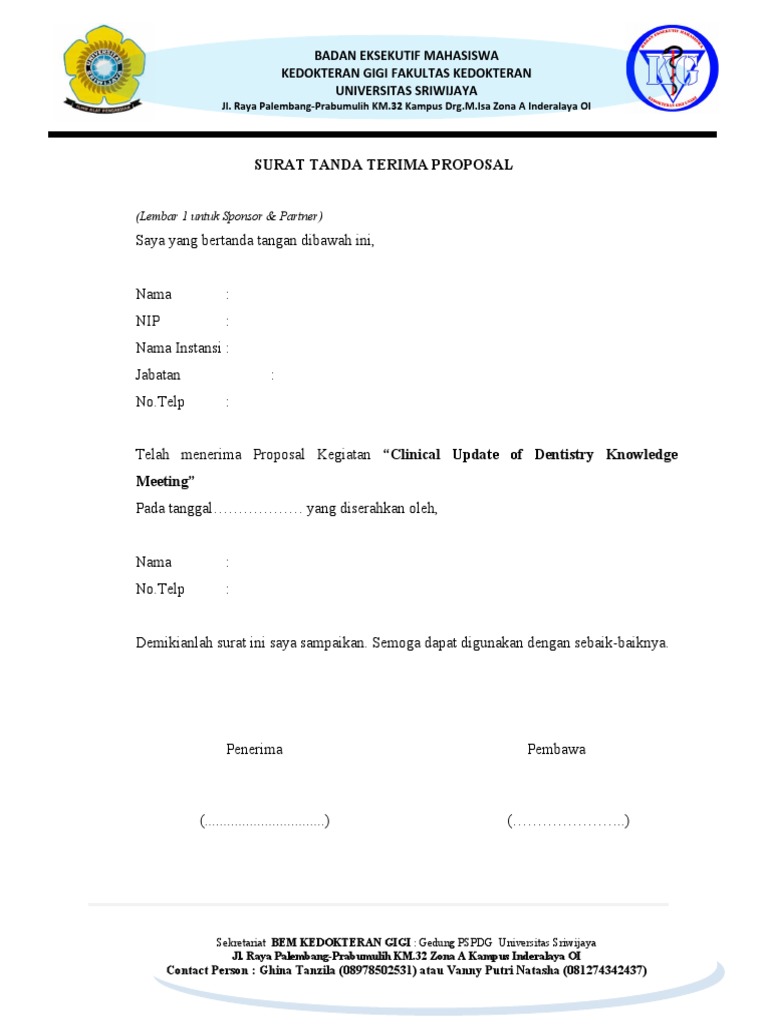 Surat Tanda Terima Proposal: (Lembar 1 Untuk Sponsor & Partner) | PDF