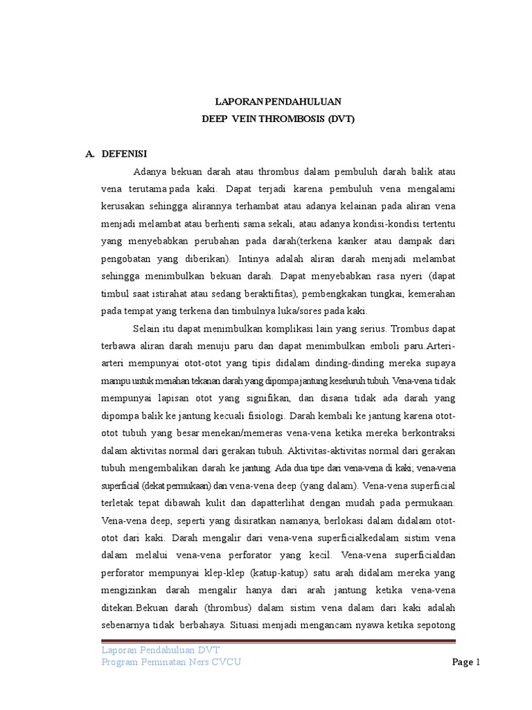Laporan Pendahuluan Deep Vein Thrombosis (DVT) | PDF