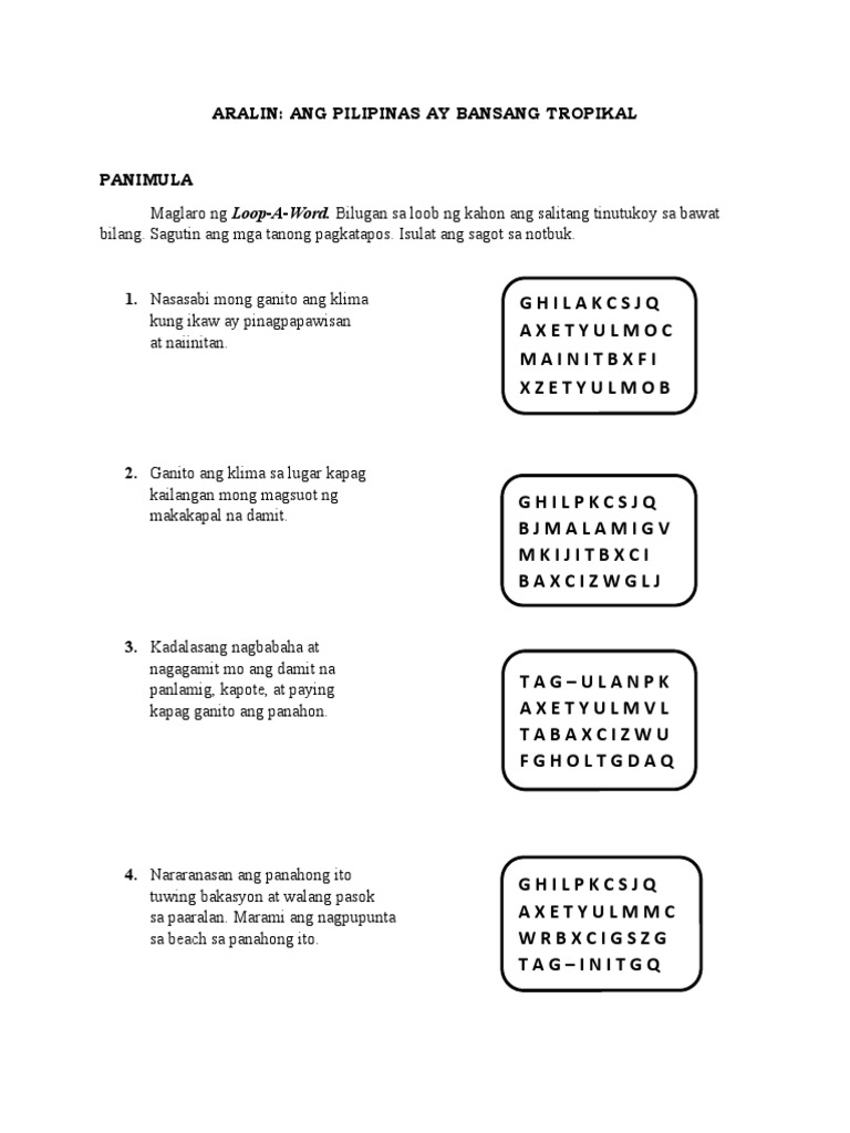 Araling Panlipunan Activity Sheets | PDF