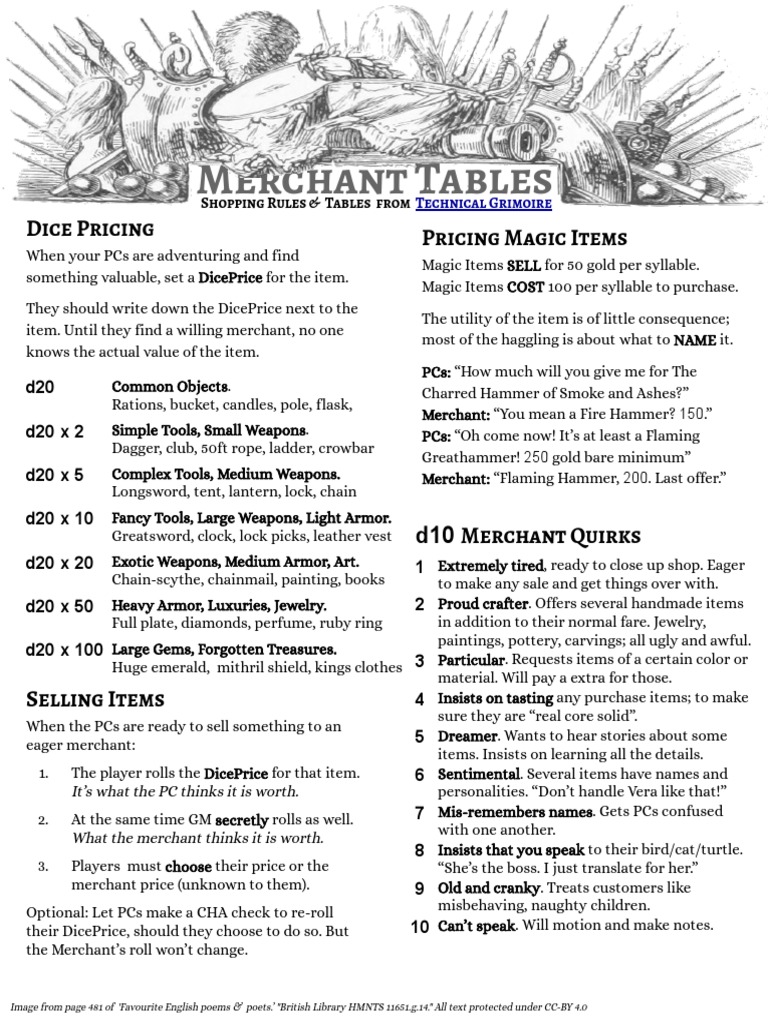 Merchant Tables: Dice Pricing Pricing Magic Items | Download Free PDF ...