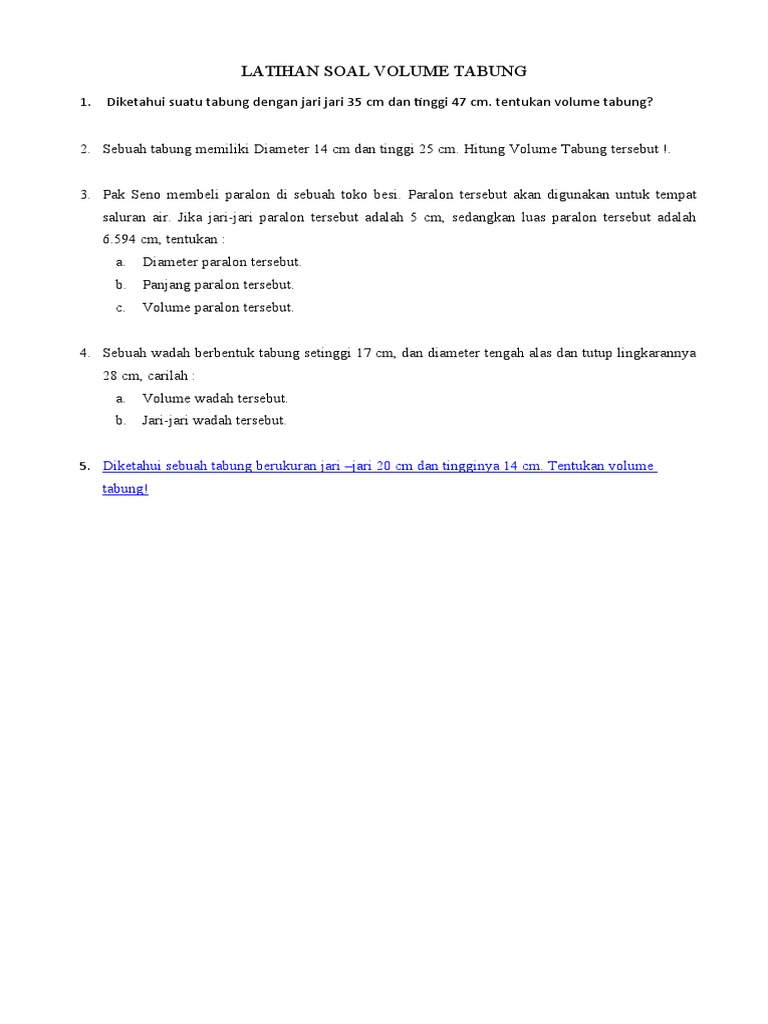 Latihan Soal Volume Tabung | PDF