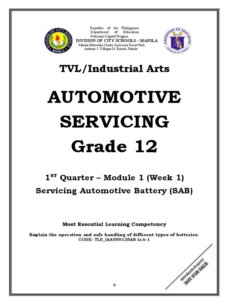 Automotive Servicing Grade 12: TVL/Industrial Arts | PDF | Rechargeable ...