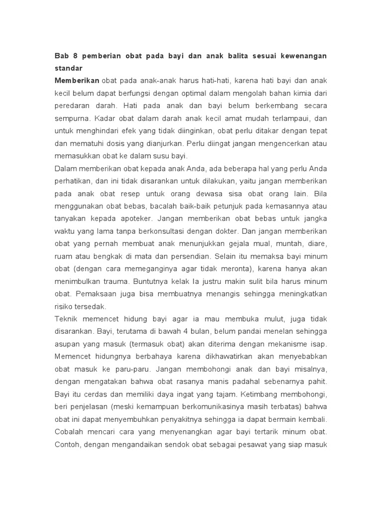 Bab 8 Pemberian Obat Pada Bayi Dan Anak Balita Sesuai Kewenangan Standar | PDF