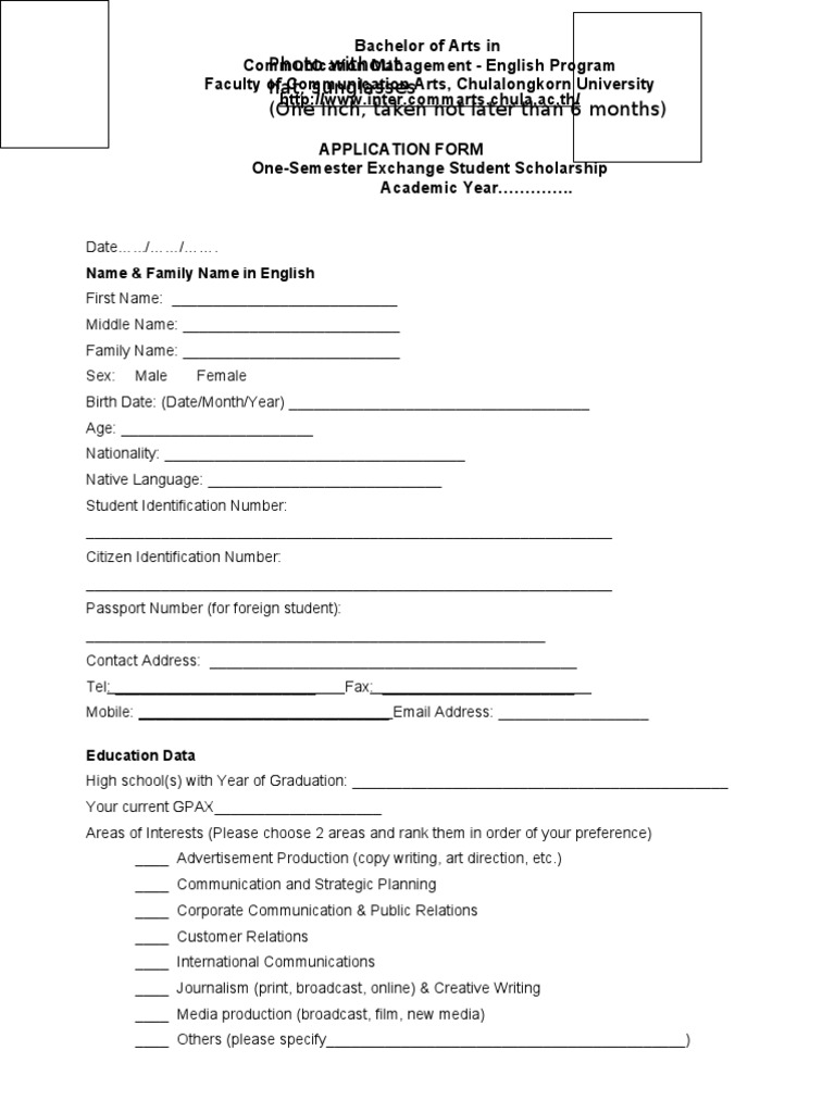 Exchange Student Scholarship Application | PDF | Mass Media | Identity ...