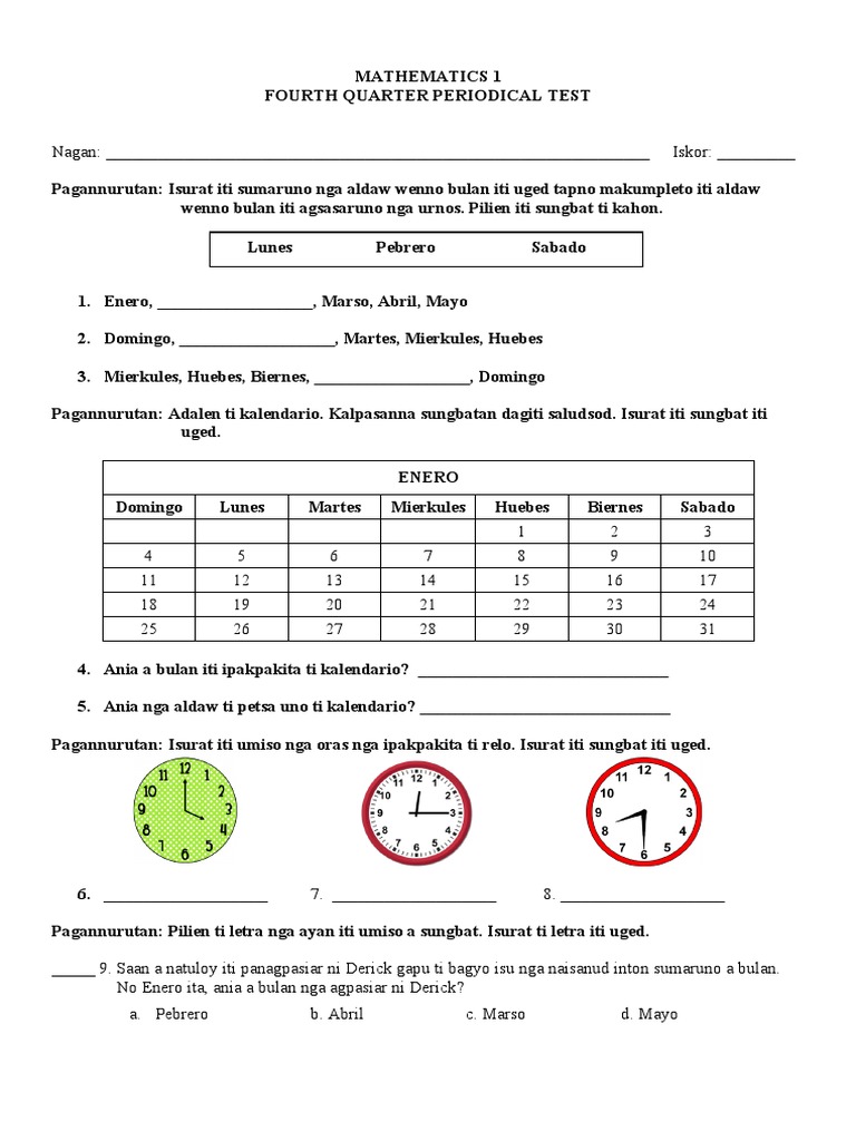 4th Quarter Math 1 | PDF