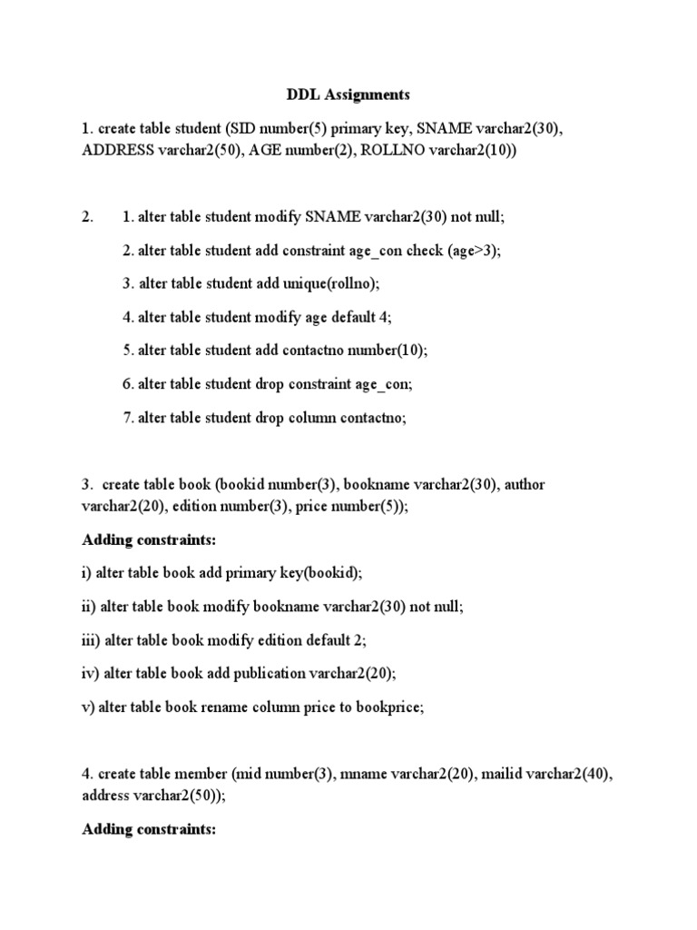 DBMS - Assignment/Answer/DDL - Oracle | PDF DBMS - Assignment/Answer/DDL - Oracle | PDF