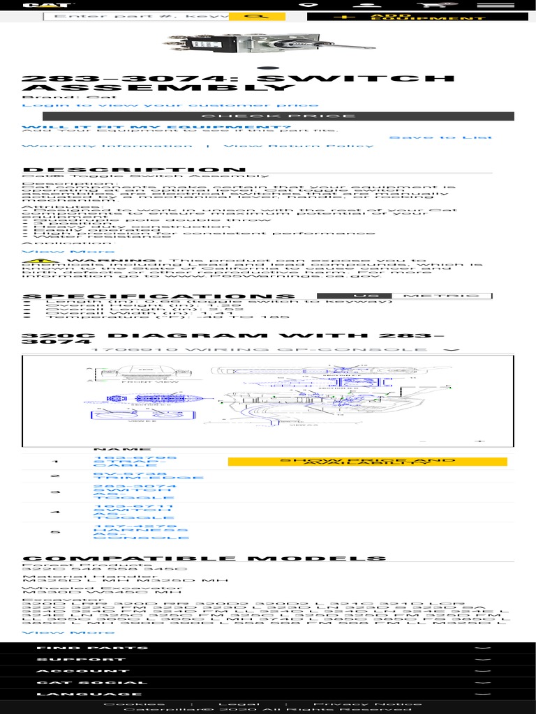 283-3074 Switch Assembly Cat® Parts Store | PDF | Switch | Manufactured ...