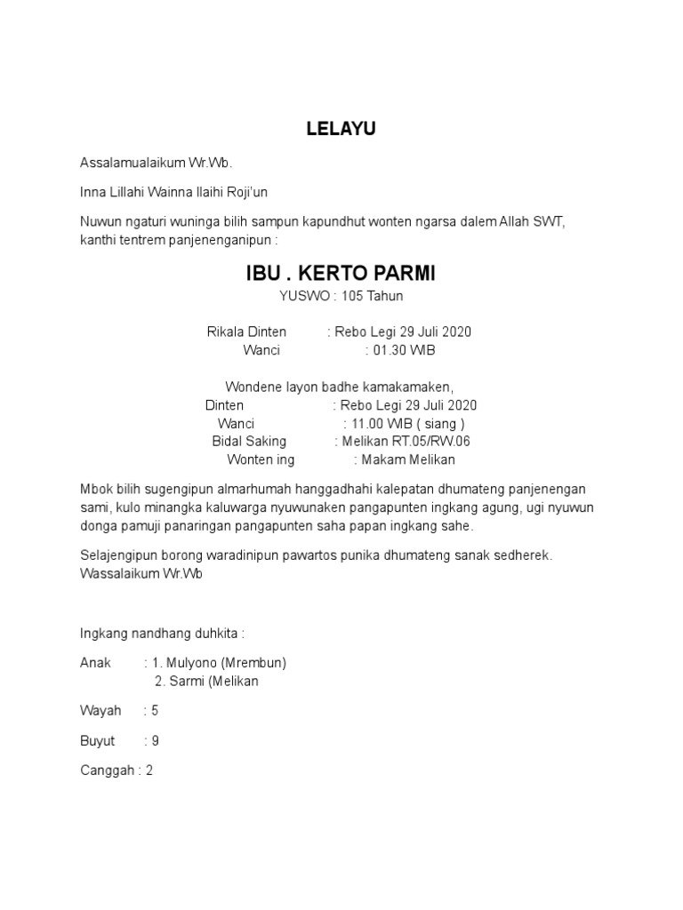 Contoh Kabar Lelayu | PDF