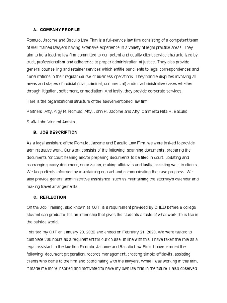 Internship Completion Report and Reflection | PDF | Law Firm | Lawyer