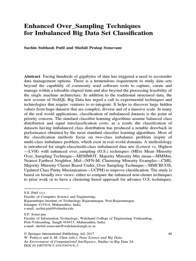 Enhanced Over - Sampling Techniques For Imbalanced Big Data Set Classi Fication | PDF | Map ...