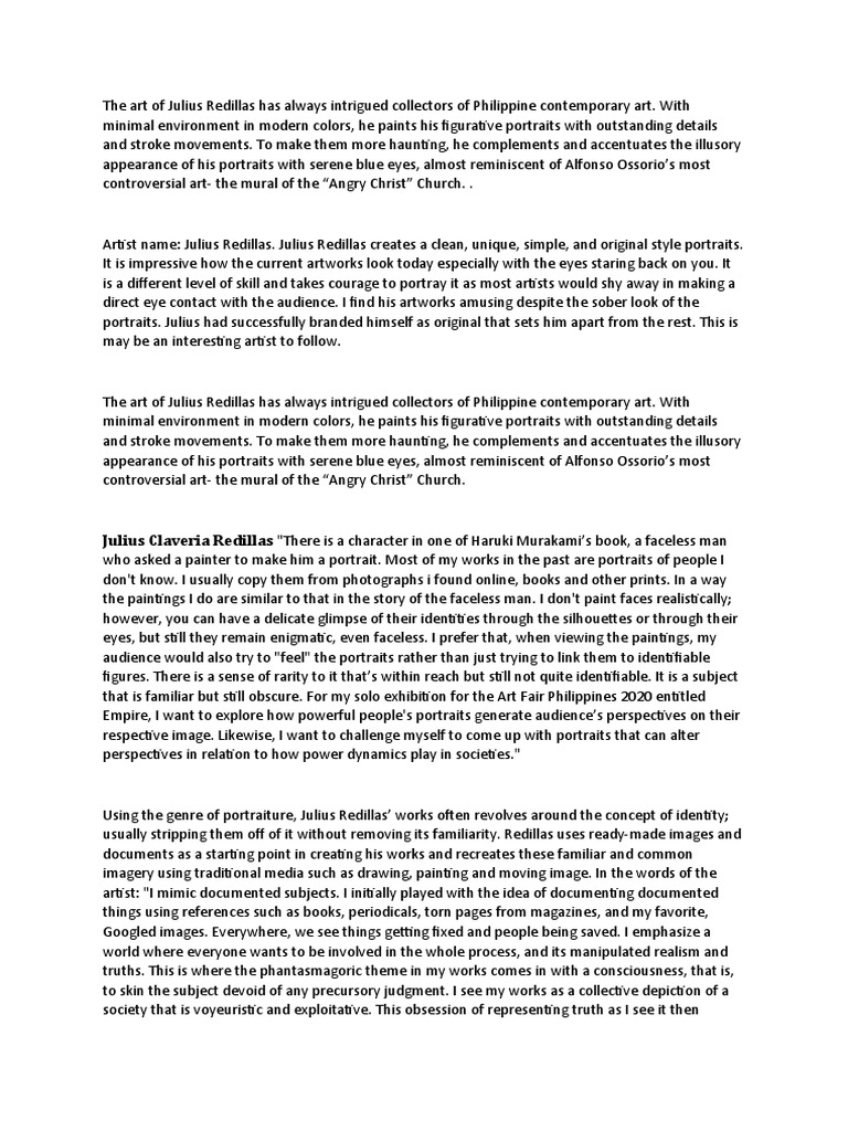 The Art of Julius Redillas Has Always Intrigued Collectors of ...