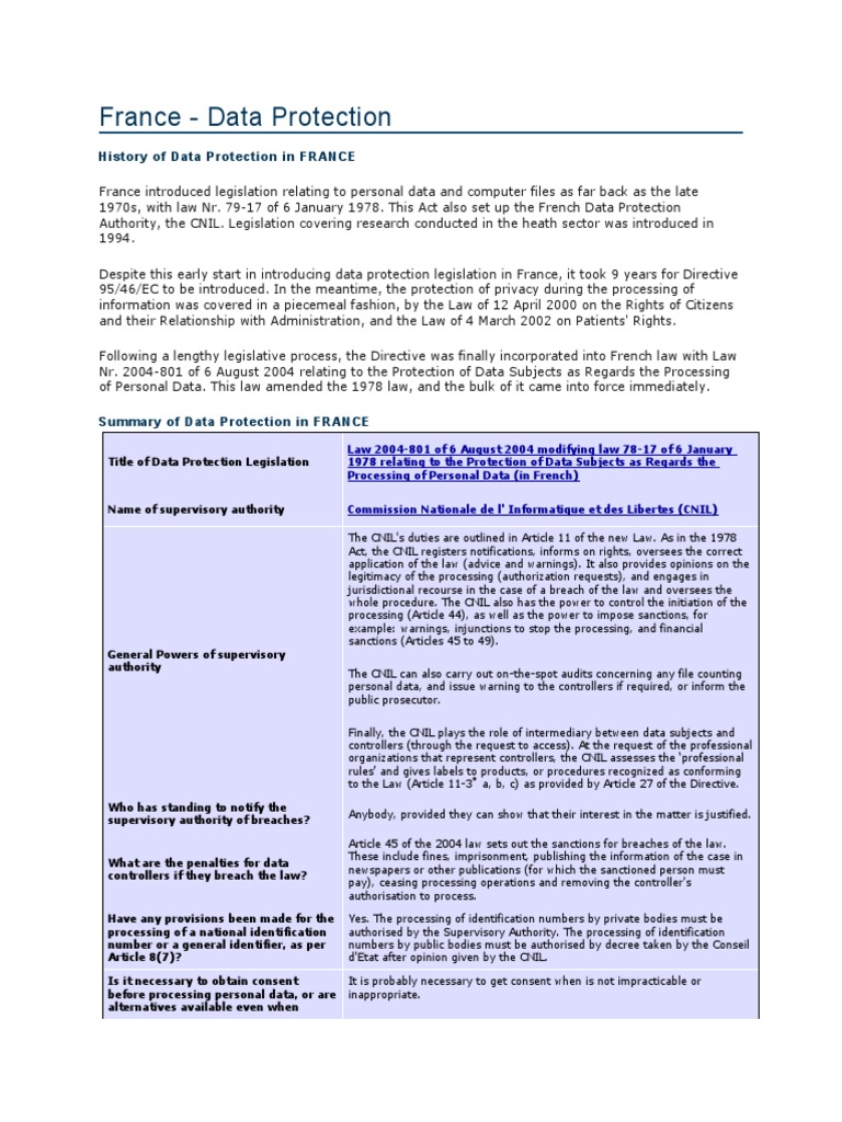 France Data Protection Laws Overview | PDF | Information Privacy | Decree
