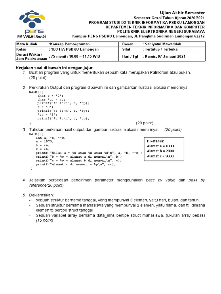 Soal UAS Konsep Pemrograman | PDF