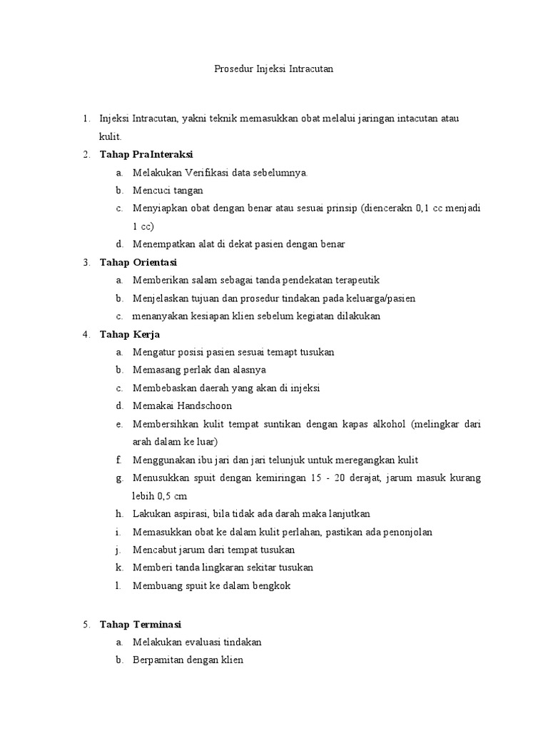 Prosedur Injeksi Intracutan | PDF