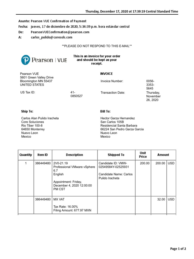 2V0-21.19 - Professional VMware Vsphere 6.7 | PDF | Invoice | Receipt