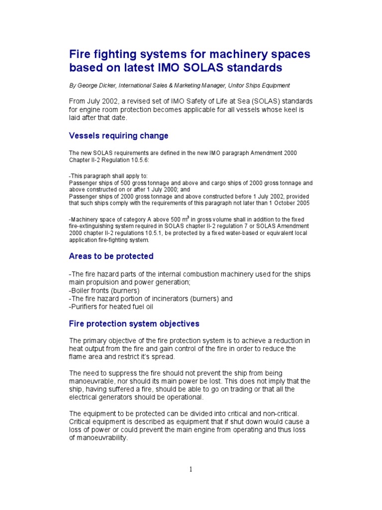 SOLAS Fire Fighting Systems for Vessels | PDF | Fires | Firefighting